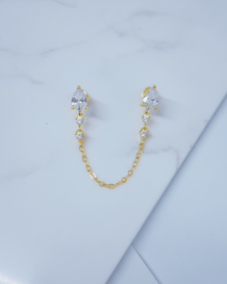 double stud two white CZ pear shapes chain-linked earring. – IOV